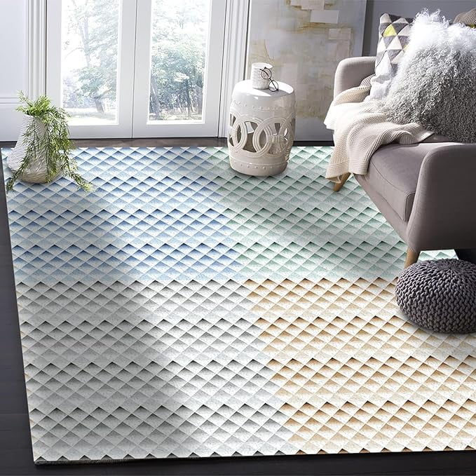 Modern Geometric Square Lattice Area Rug, Color Gradient Texture Art ...
