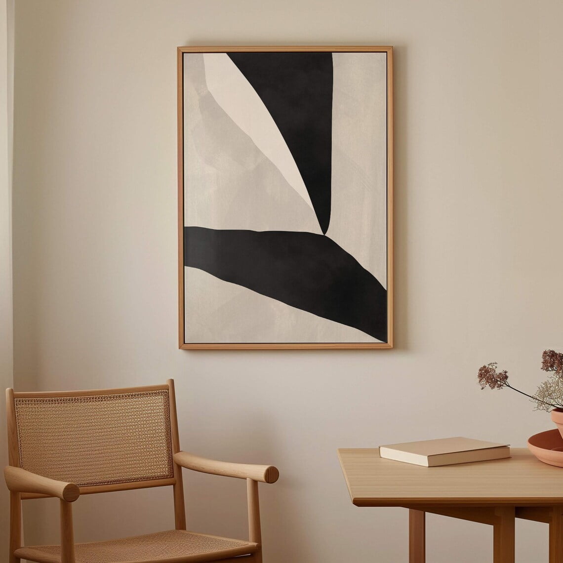 Modern Geometric Wall Art, Monochrome Framed Wall Art, Japandi Painting ...