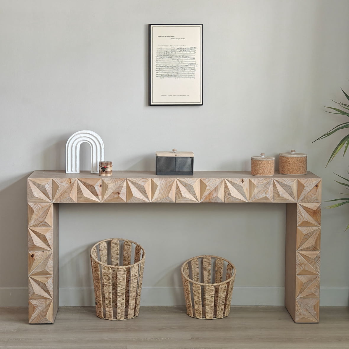 Modern Geometric Wooden Console Table – Natural Wood Finish with ...