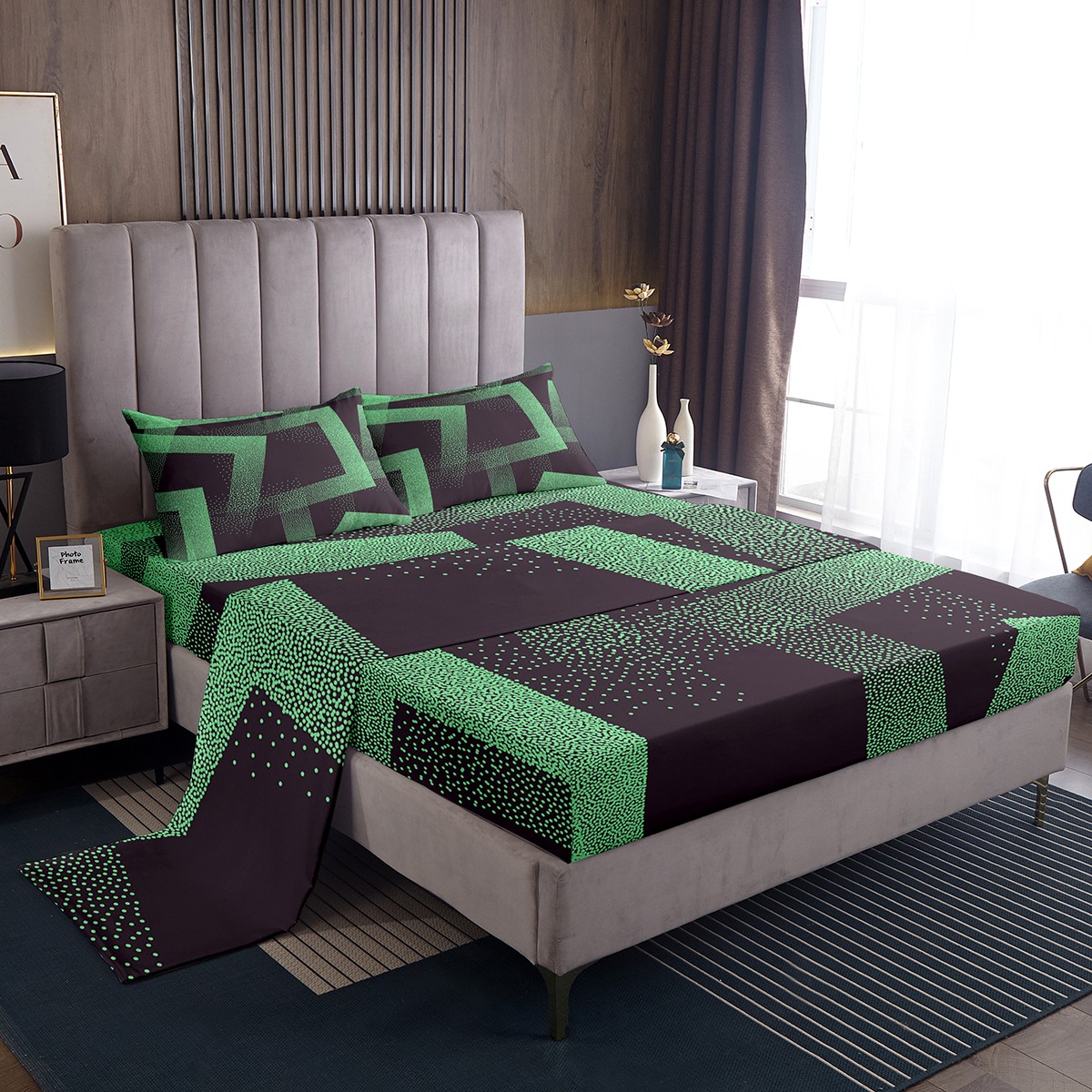 Modern Geometry Bed Sheets Set Geometric Dotted Squares Sheets, Vintage ...