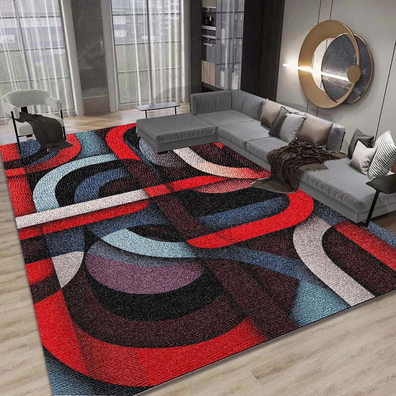 Modern Geometry Living Room Carpets Red Black Abstract Bedroom Bedside ...