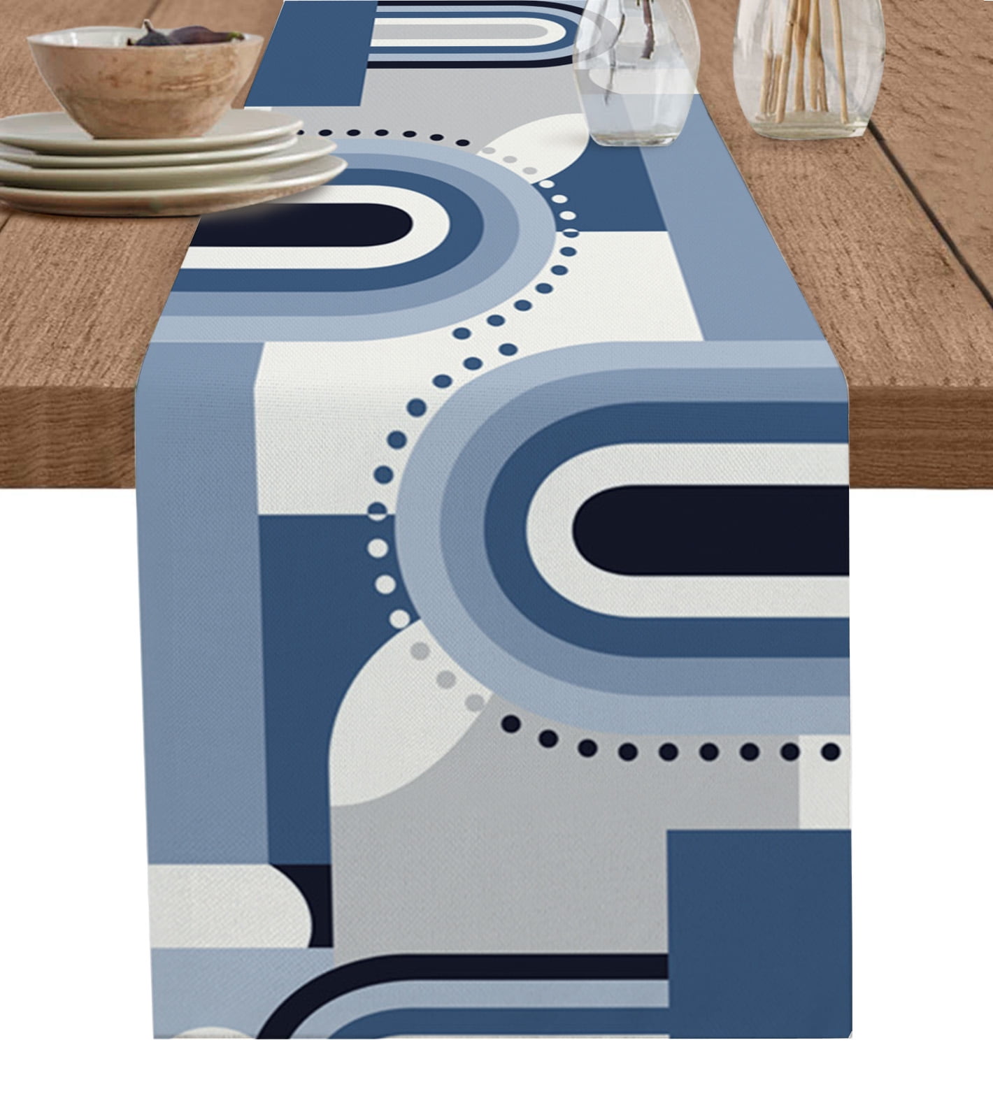 Modern Geometry, Table Runner 72 Inches, Vinateg Blue Middle Century ...