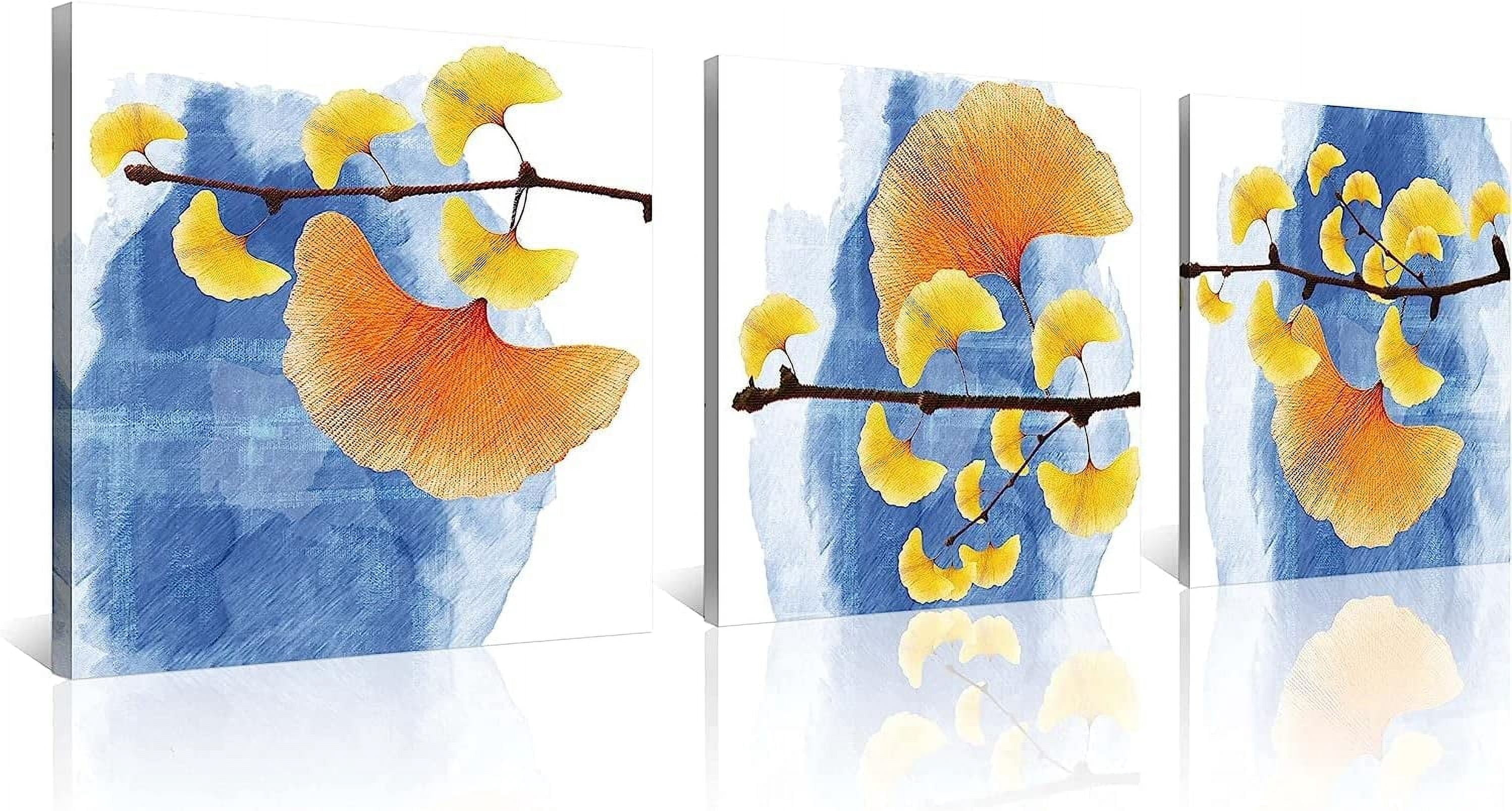 Modern Ginkgo Artwork Orange Ginkgo Leaf Canvas Wall Art 3 PCS 16x16 ...