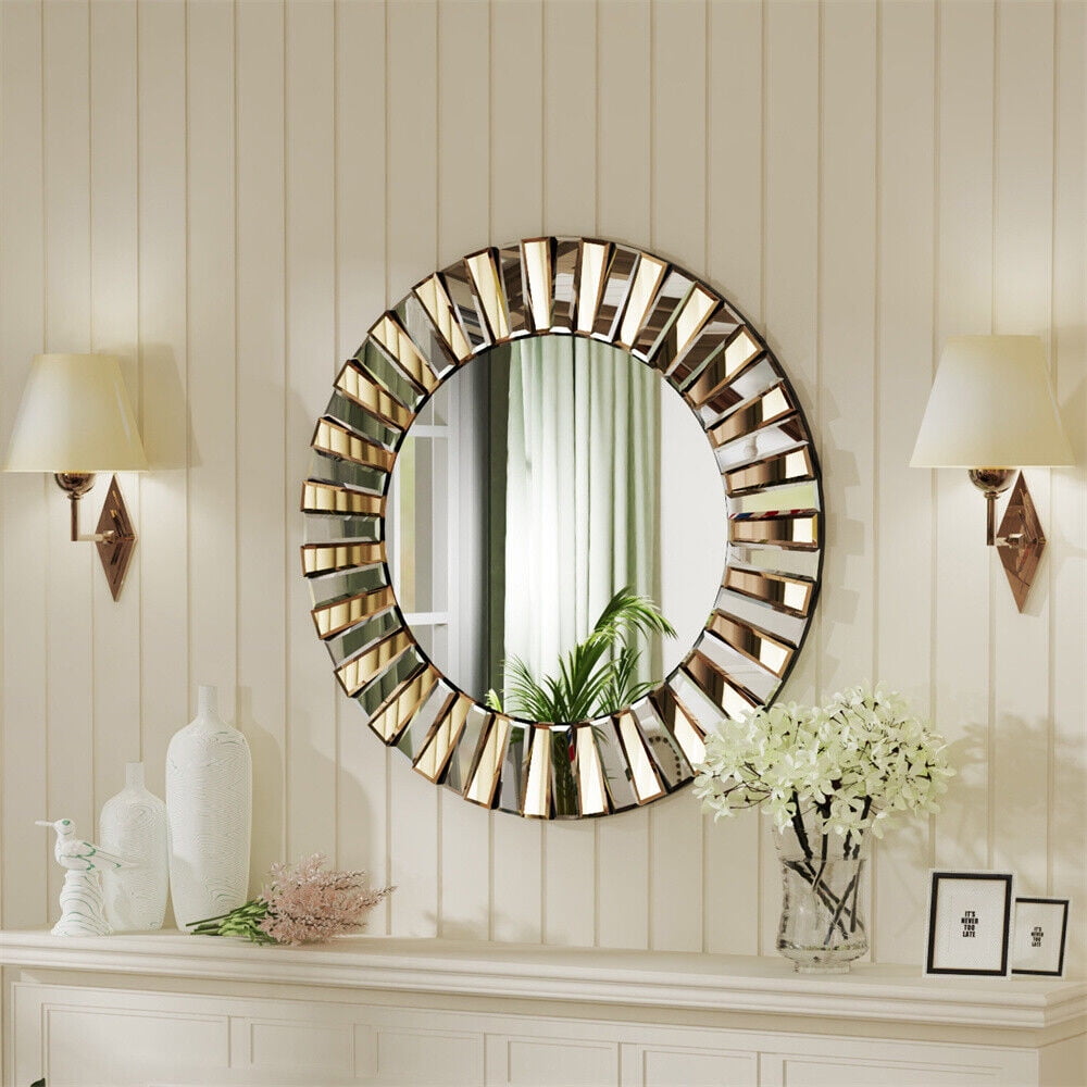 Modern Glam Circular Sunburst Wall Mirror Round 3D Accent Mirror Home ...