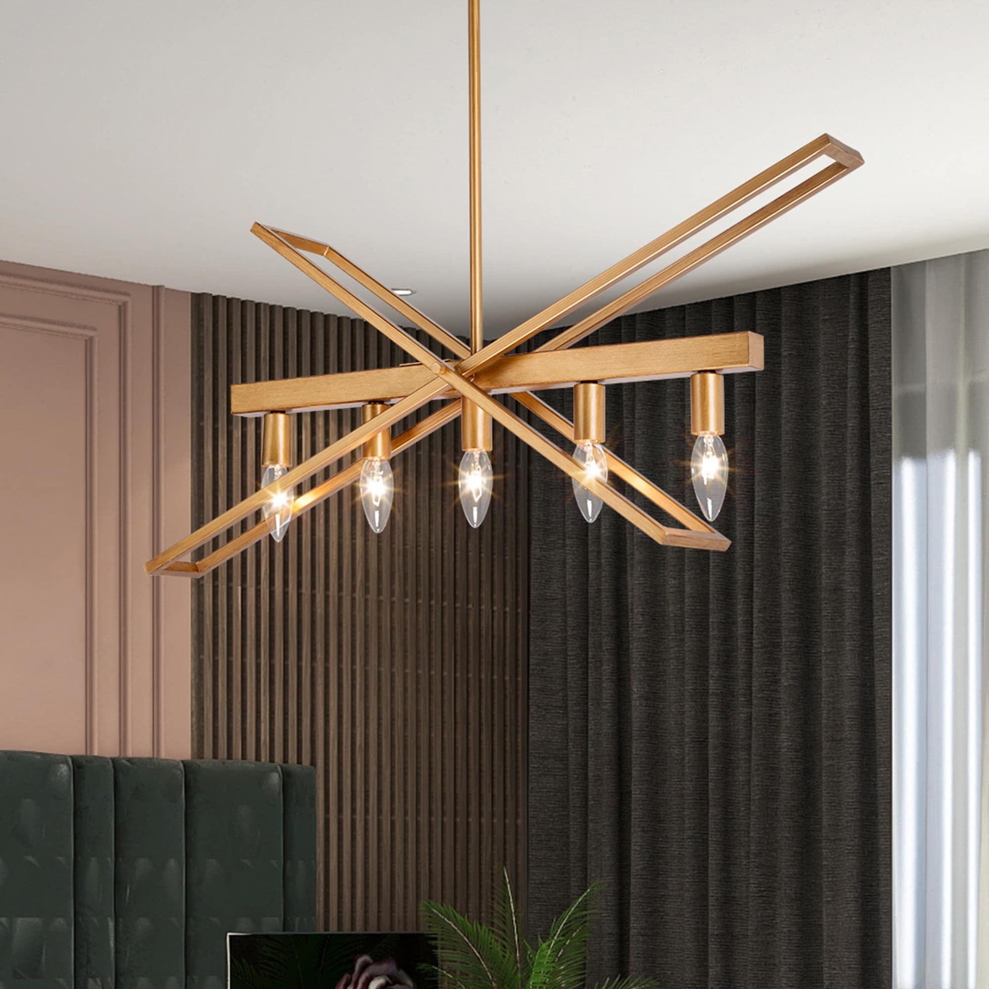 Modern Glam Geometric Chandelier Brushed Gold Ceiling Lighting for ...