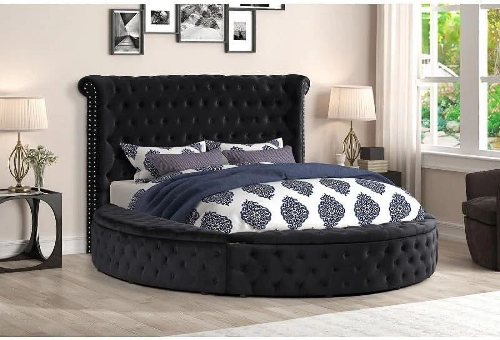 Modern Glam Queen Size Round Storage Bed, Velvet Tufted Platform Circle ...
