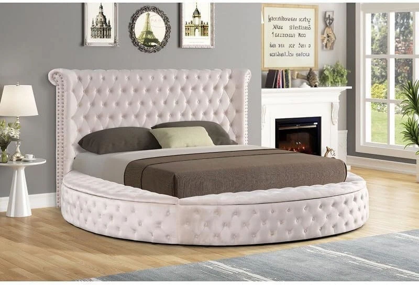 Modern Glam Queen Size Round Storage Bed, Velvet Tufted Platform Circle ...