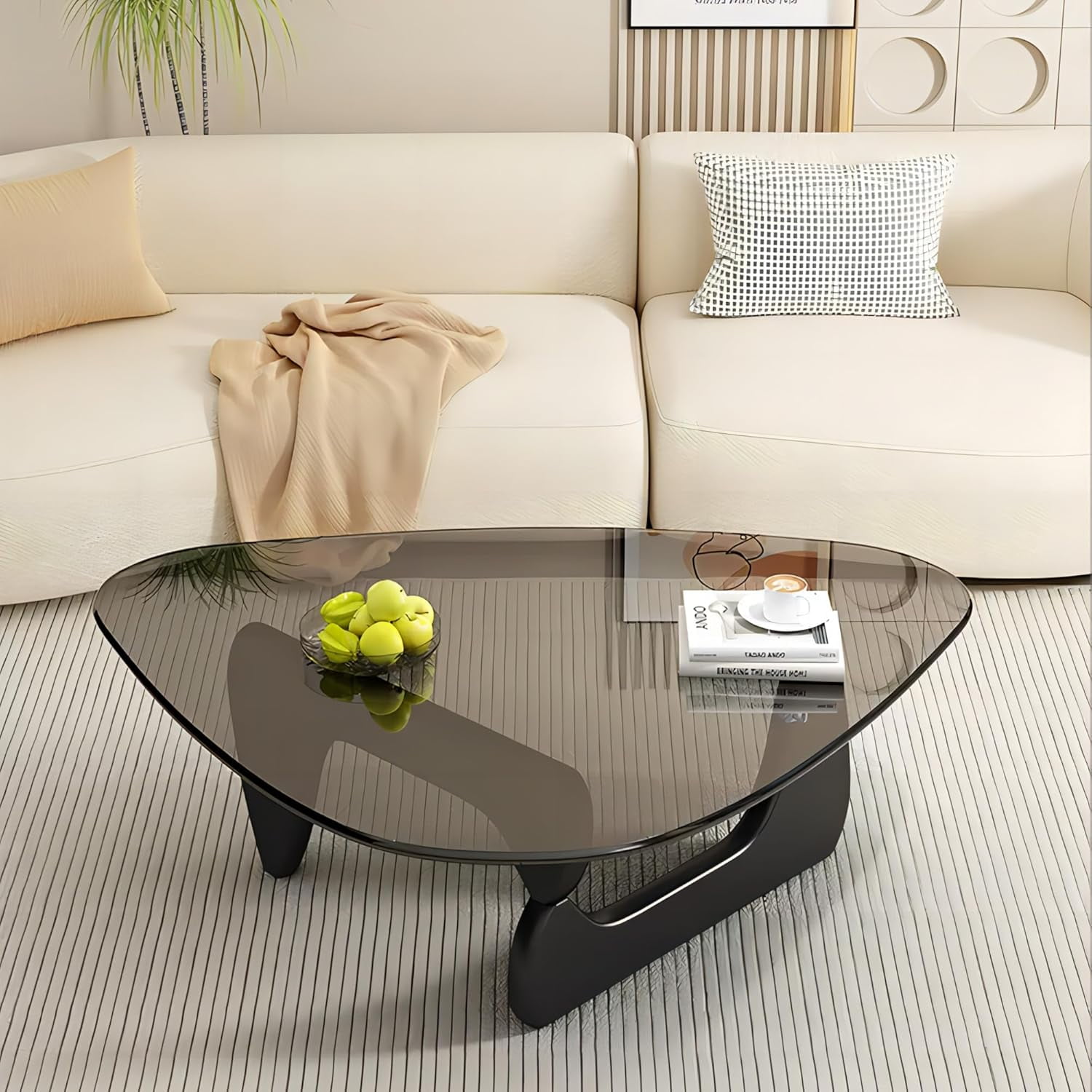 Modern Glass Coffee Table, 32.68W x 22.44L x 15.75H in, Abstract Round ...