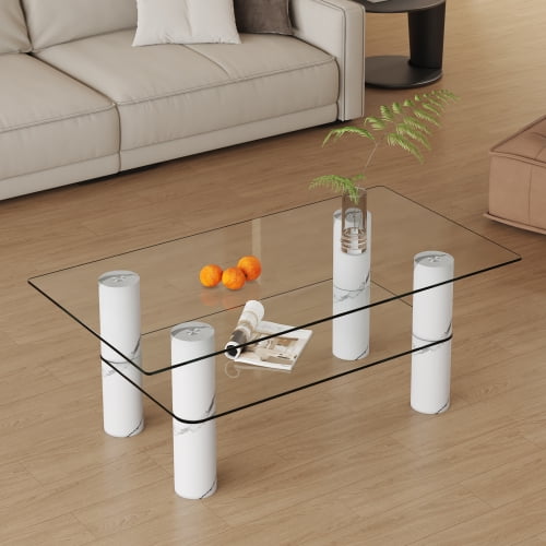 Modern Glass Coffee Table, Rectangle Tempered Glass Table for Living ...