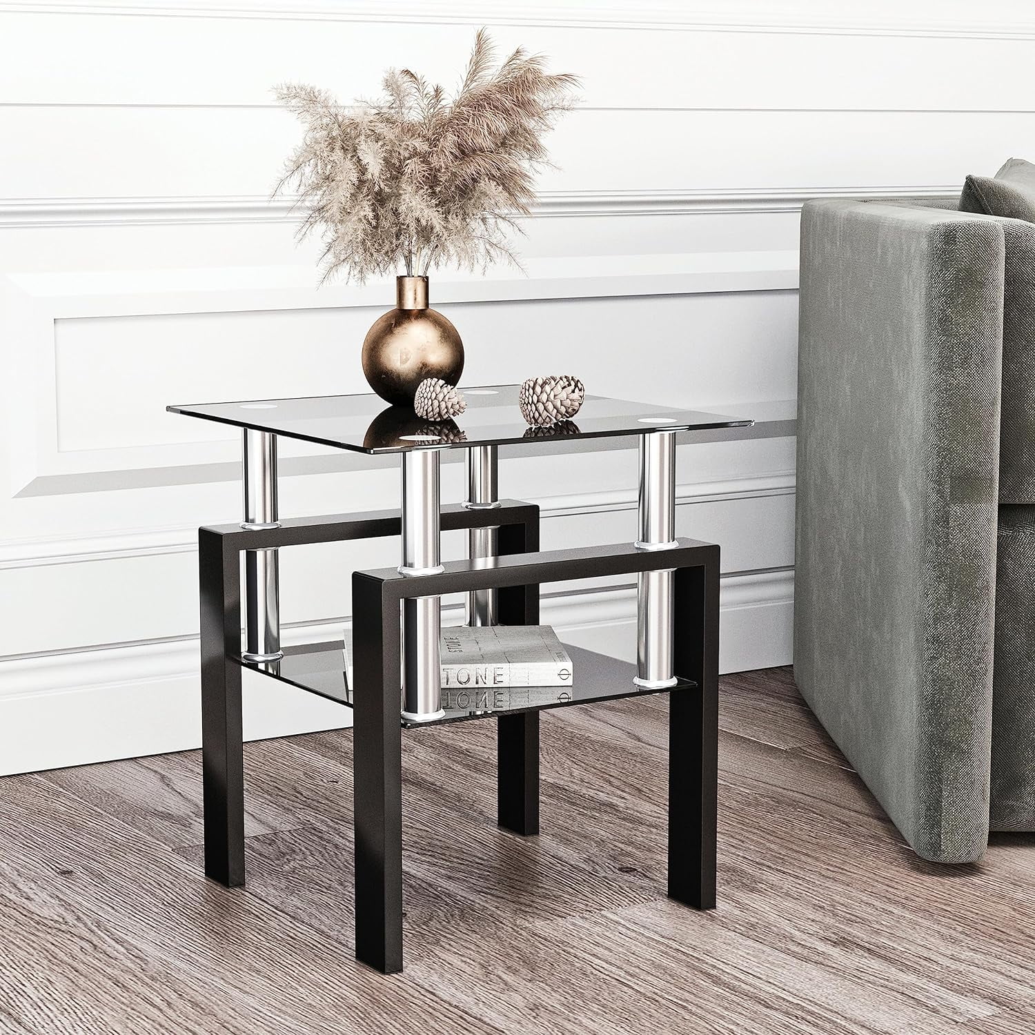 Modern Glass Coffee Table with Two Tempered Glass Storage Tiers and ...