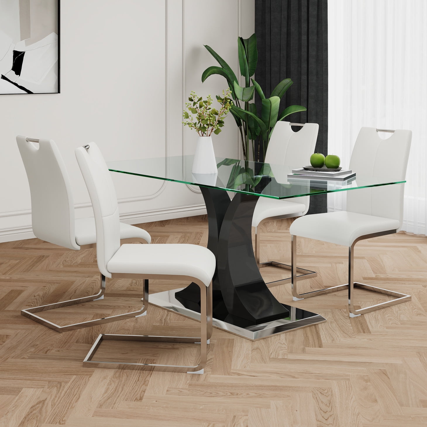 Modern Glass Dining Table | Elegant Transparent Design with Solid ...