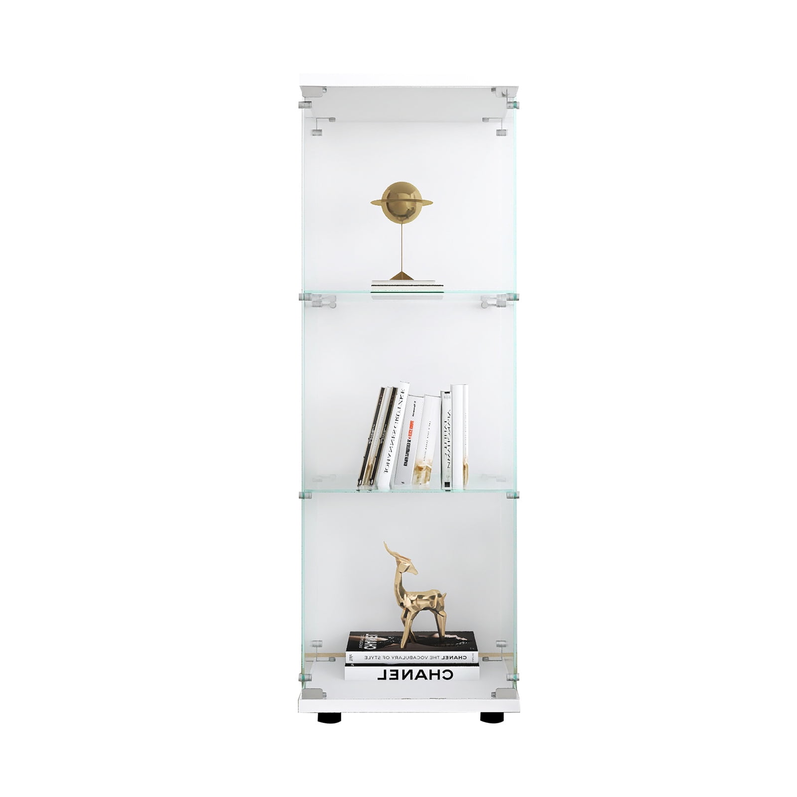Modern Glass Display Cabinet With Clear Door Floor Standing 3-Shelf ...