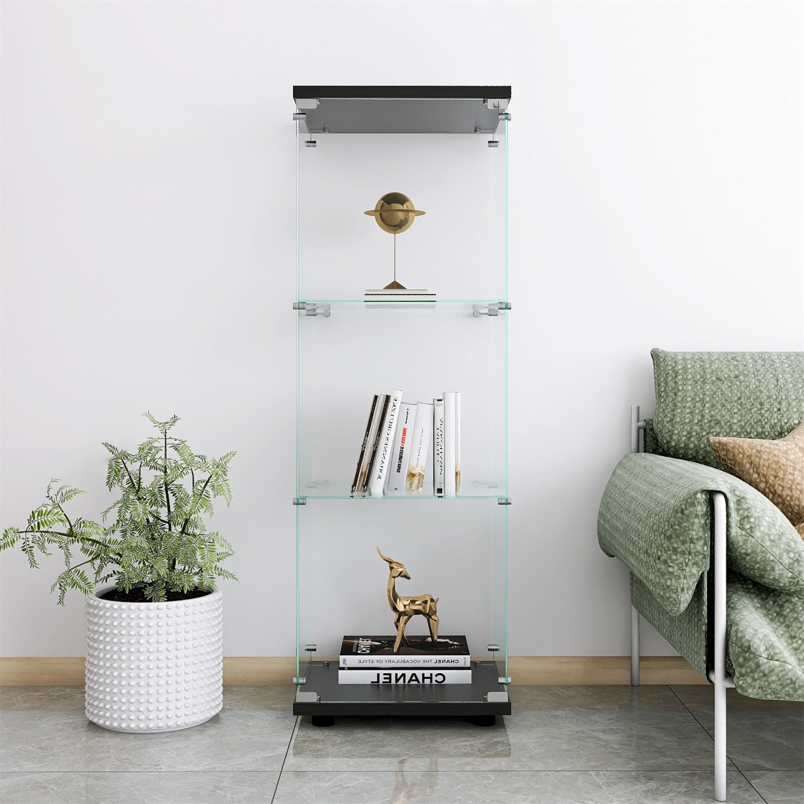 Modern Glass Display Cabinet With Clear Door Floor Standing 3-Shelf ...