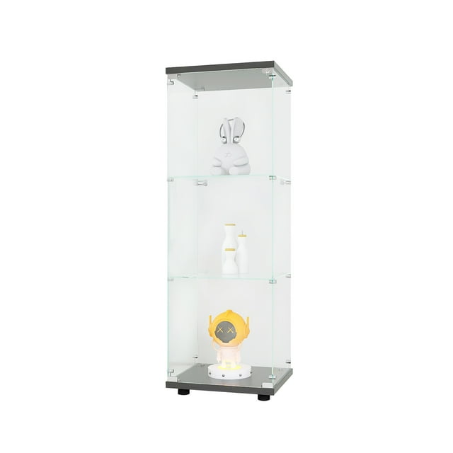 Modern Glass Display Cabinet With Clear Door Floor Standing 3-Shelf ...
