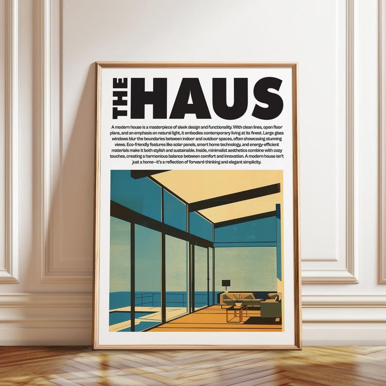 Modern Glass House Poster - Minimalist Living Room Art Decor ...