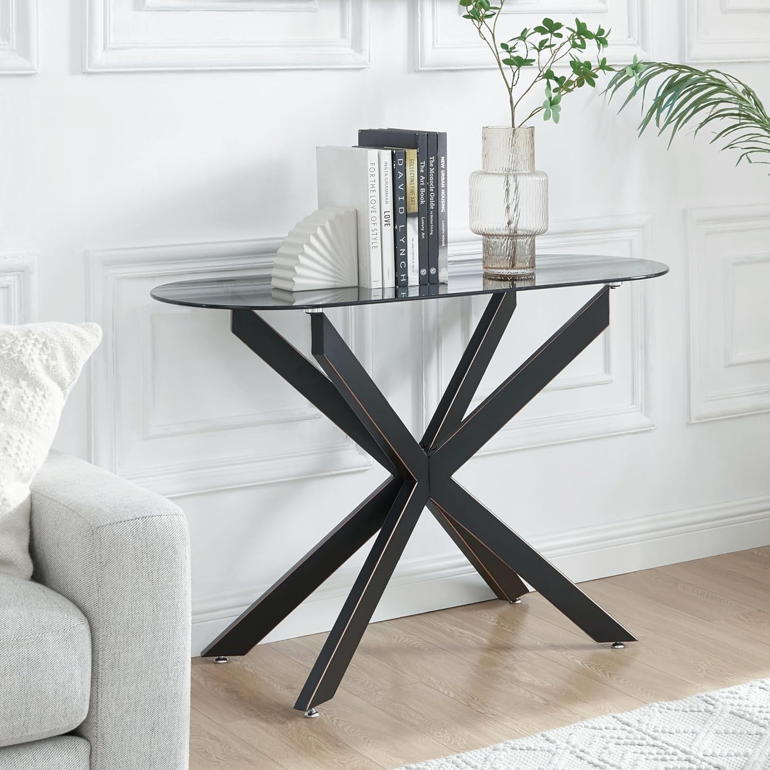 Modern Glass Oval Console Table, Entryway Hallway Narrow Sofa Table ...