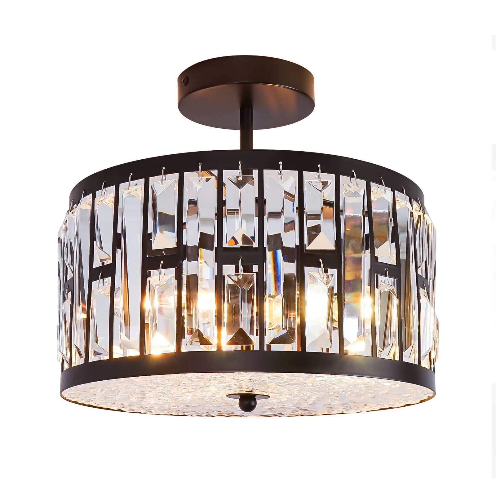 ZOSIMIO Modern Glass Prism Crystal 3-Light Semi Flush Mount Ceiling ...