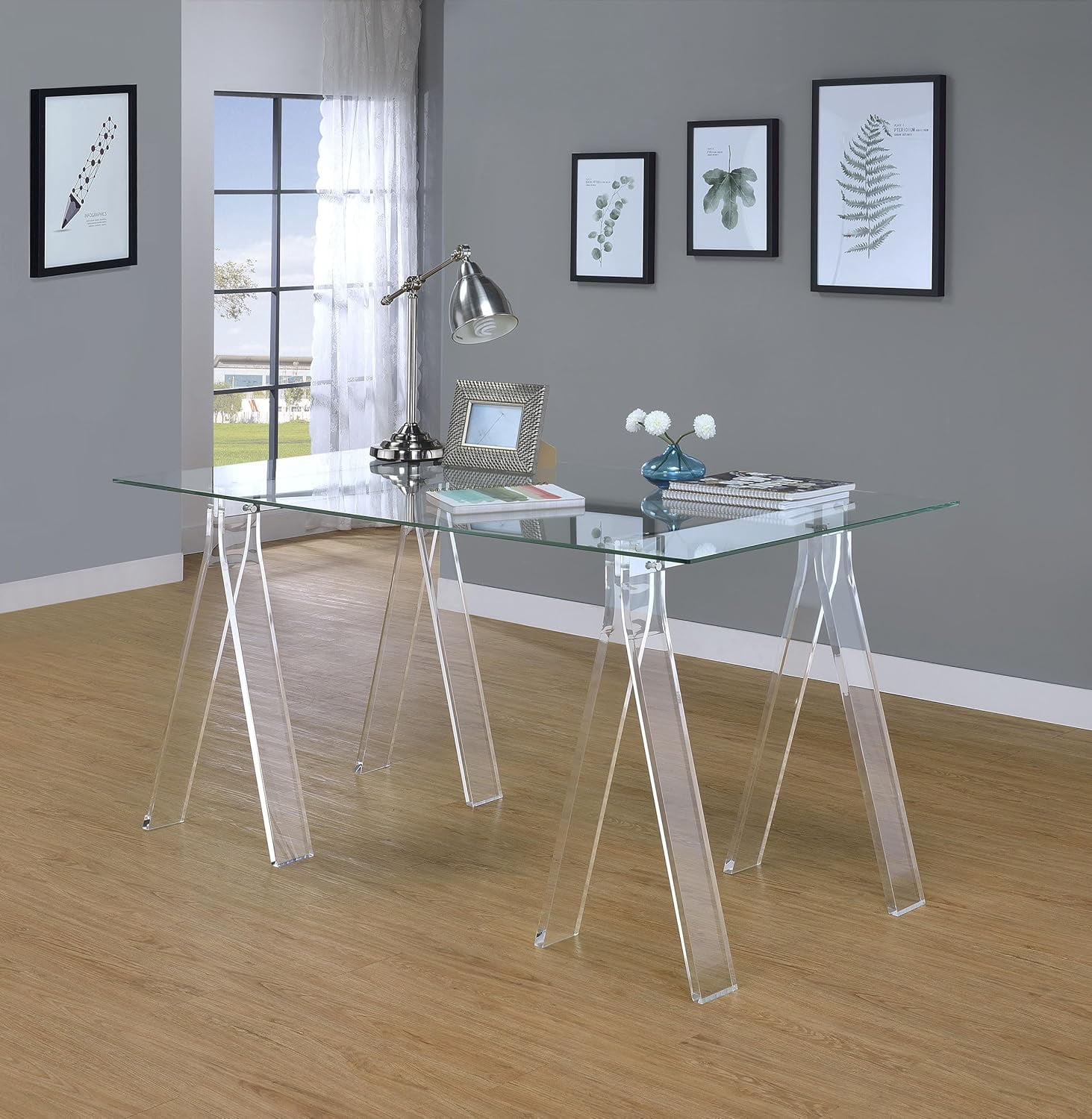 Modern Glass Top Home Office Desk with Slanted Acrylic , - Walmart.com