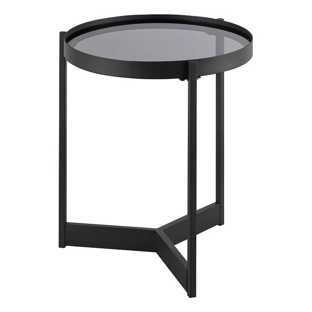 Modern Glass and Metal Round Side Table - Smoked Glass / Black ...