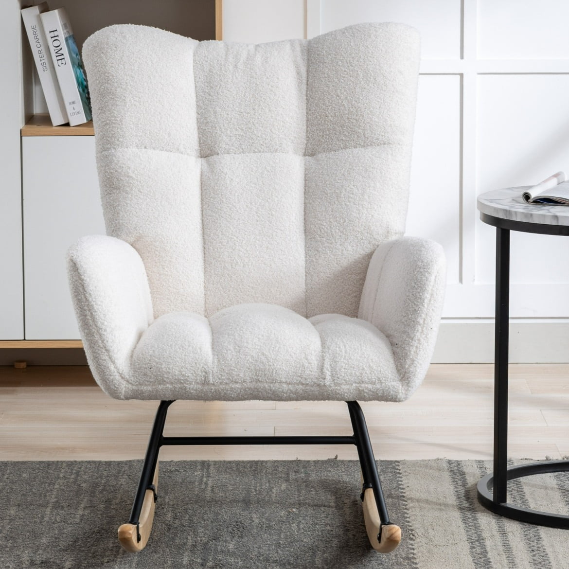 Modern Glider Rocking Chair with Side Pocket,Soft Teddy Fabric Rocking ...