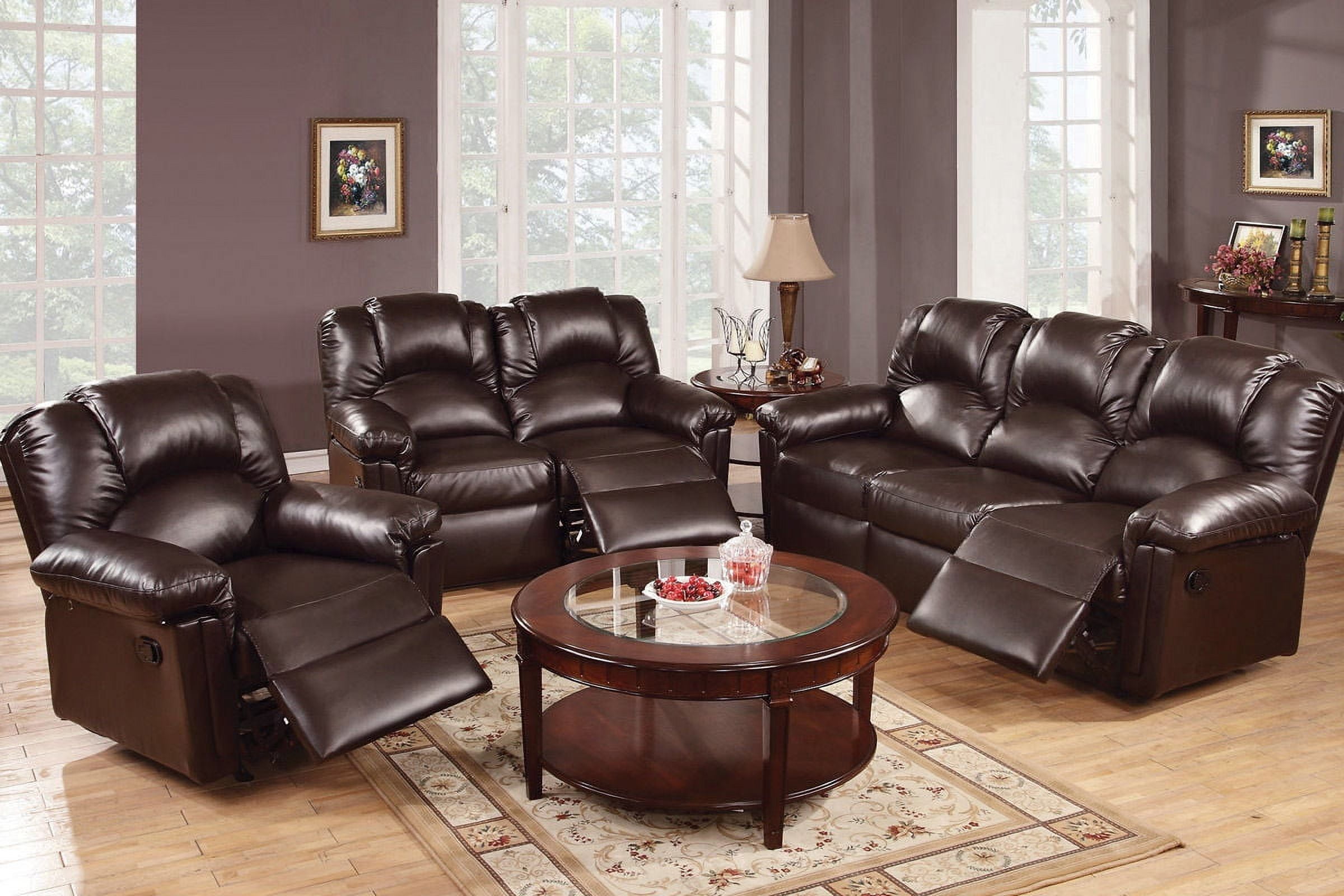Modern Glorious Extra Comfort Reclining 3pcs Sofa set Living Room Brown ...