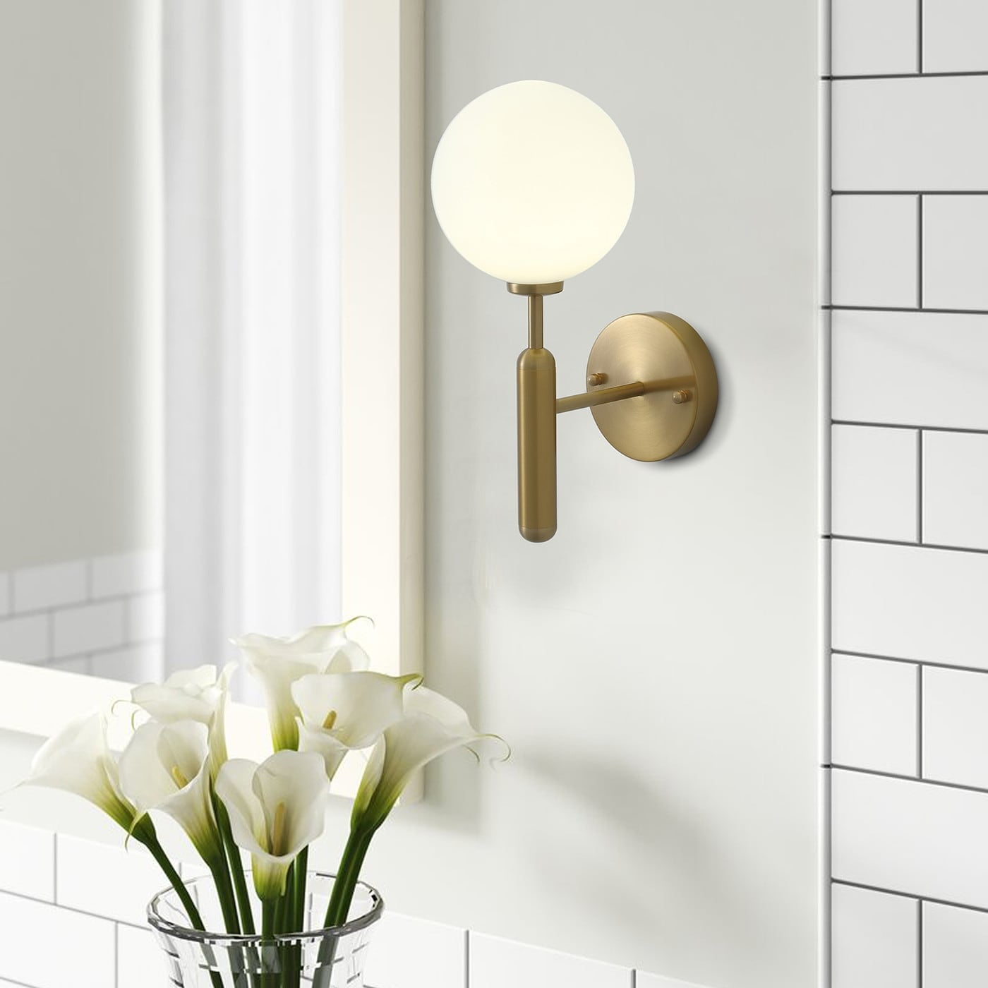 Modern Gold 1-Light Wall Sconce with White Globe Glass Design - Walmart.com