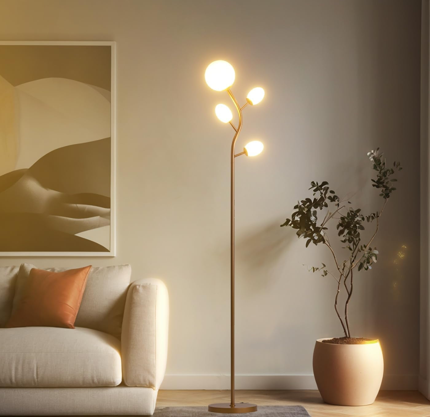 Modern Gold 4 Globe Floor Lamp for Living Room - Contemporary Tree ...