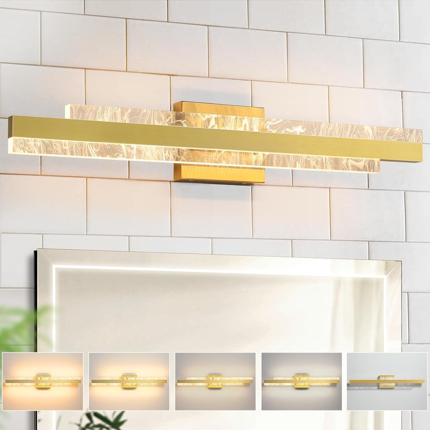 Modern Gold Bathroom Vanity Light 32 inch Dimmable LED Bath Bar Light ...