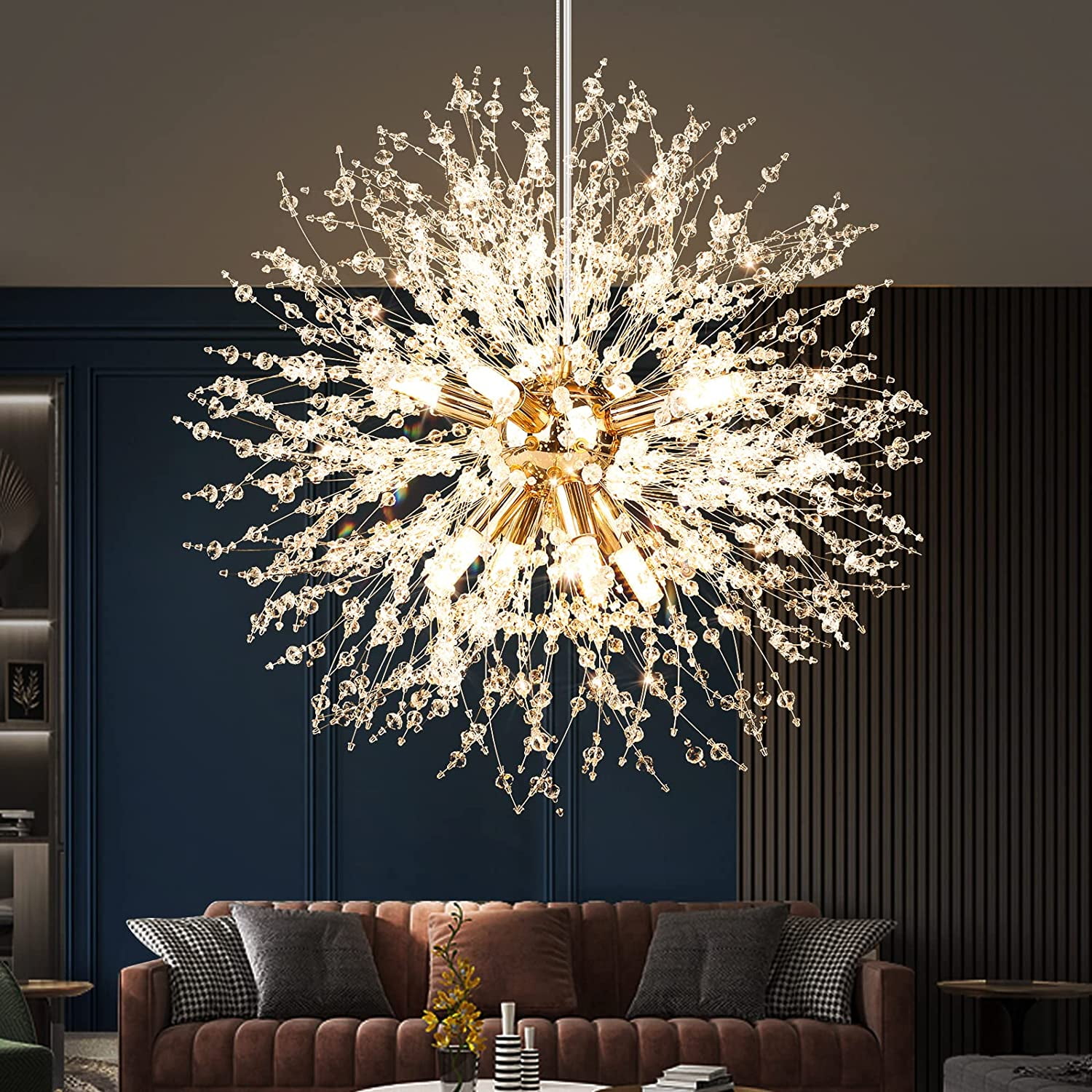 Modern Gold Crystal Chandeliers Firework, 8-Light Dandelion Chandelier ...