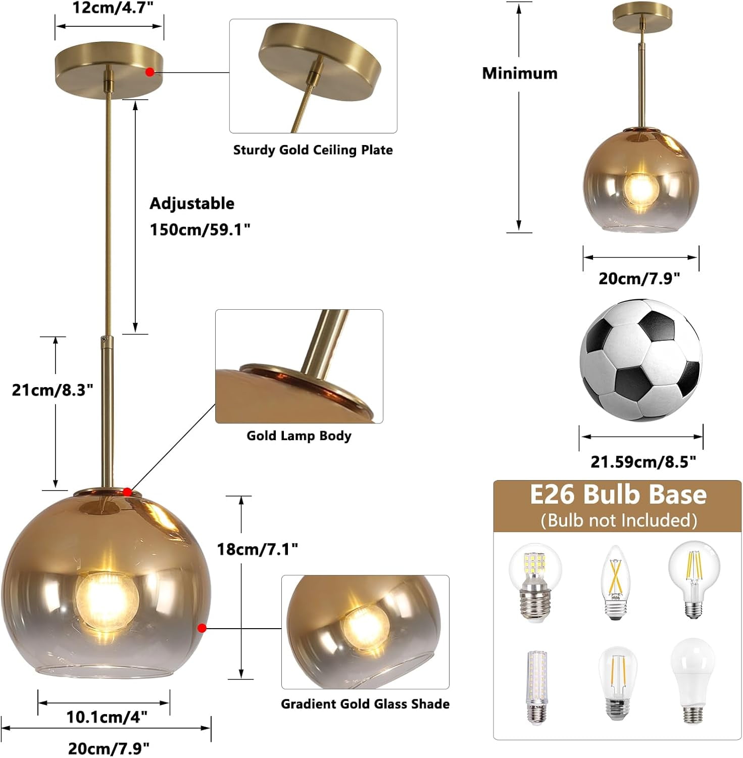 Modern Gold Glass Pendant Light for Kitchen Island, Dining Room ...