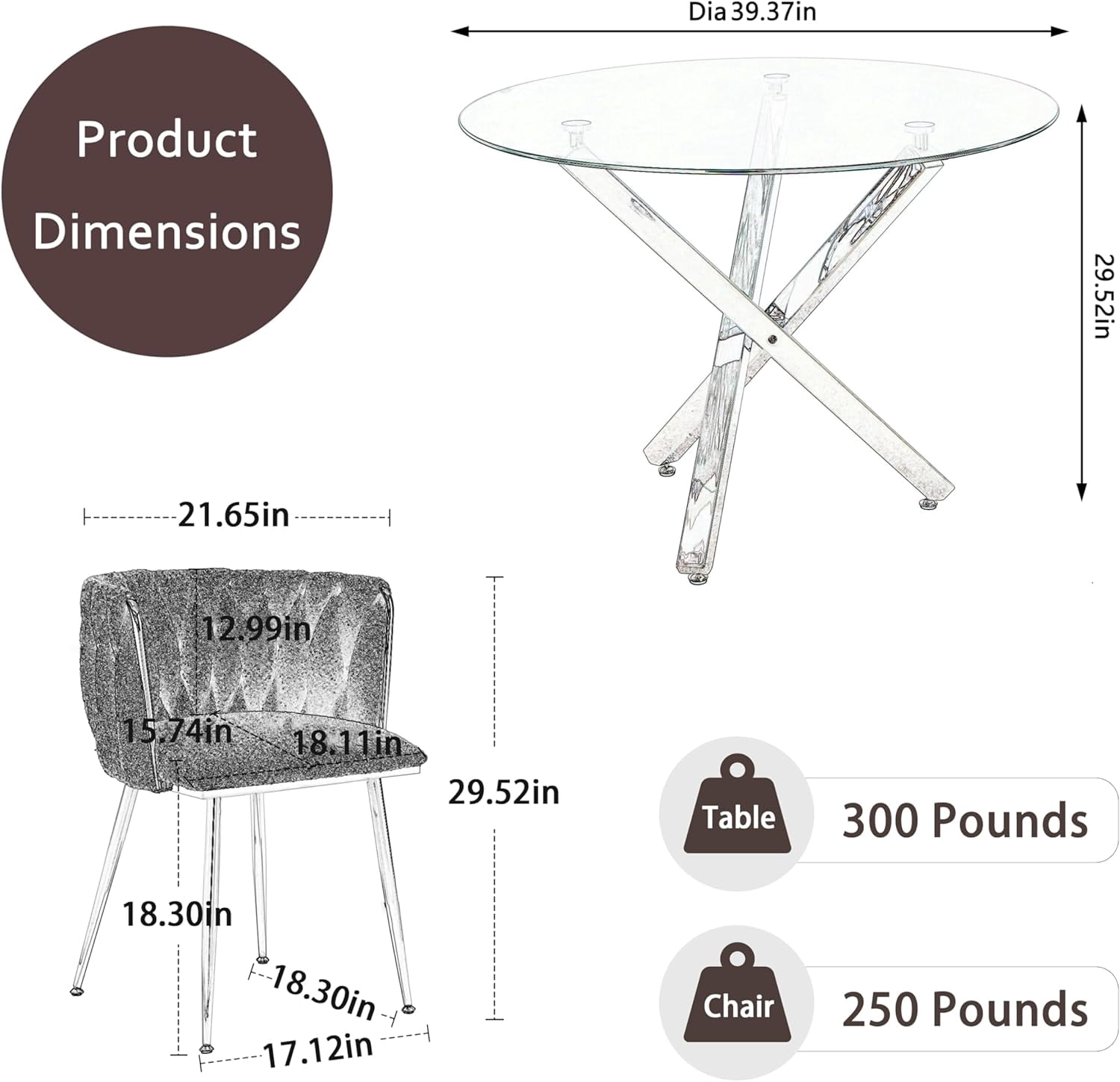 Modern Gold Glass Round Dining Table Set for 4 | 5 Pieces Minimalist ...