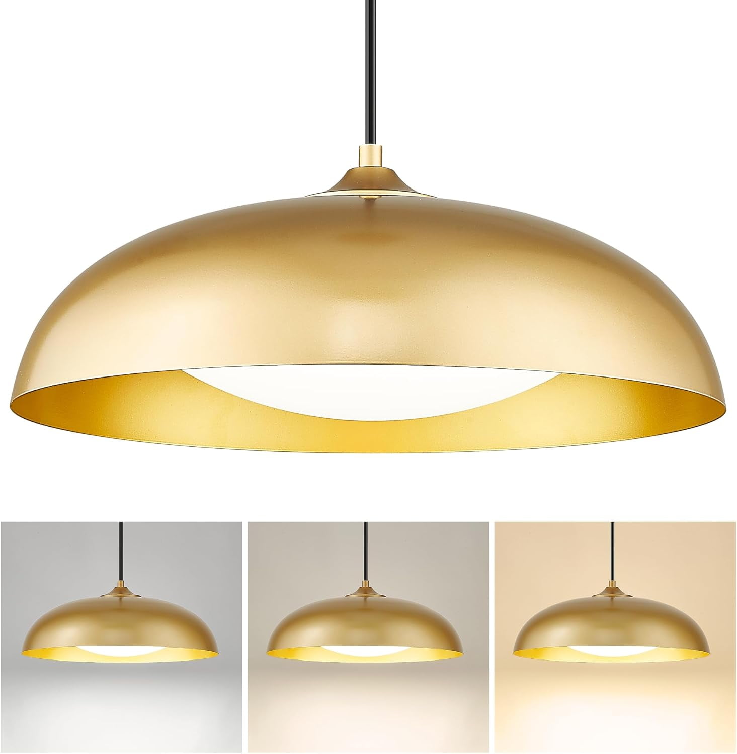 Modern Gold LED Pendant Light Fixtures, 15 Inch Large Kitchen Pendant ...