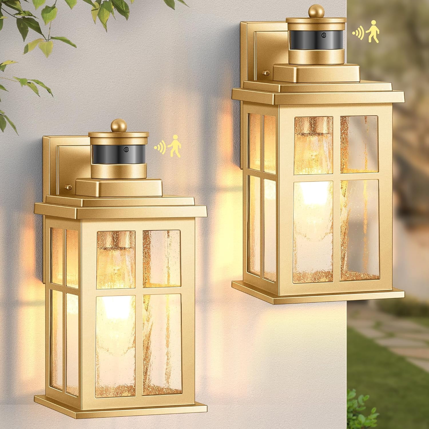 Modern Gold Outdoor Wall Lights with Motion Sensor, 2 Pack Anti-Rust ...