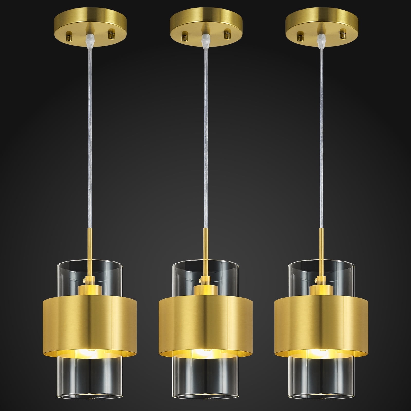 Modern Gold Pendant Light for Kitchen Island, Adjustable Glass Shade ...
