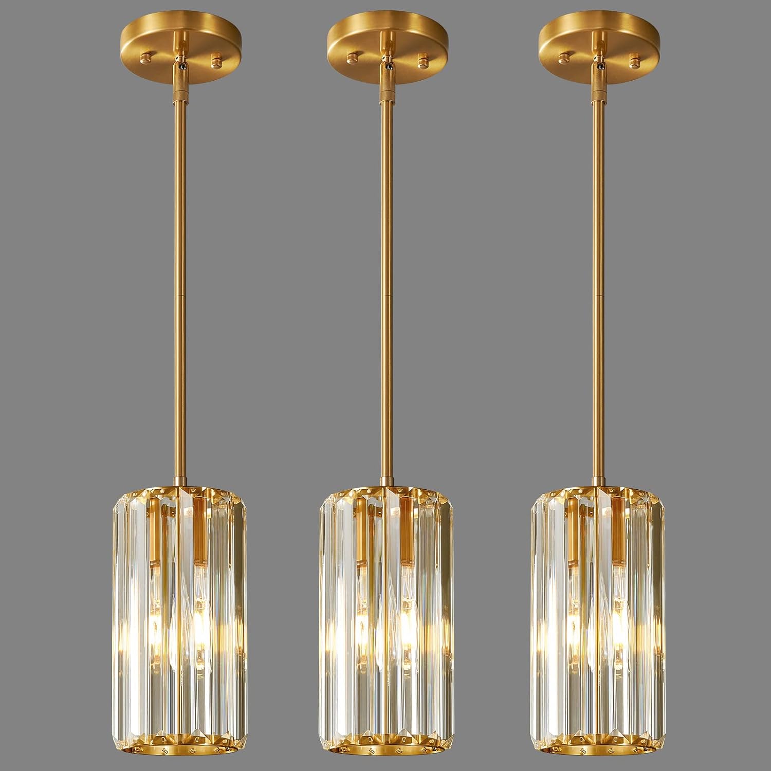 Modern Gold Pendant Lighting: Mini Crystal Chandeliers, Adjustable Light Fixture for Kitchen ...