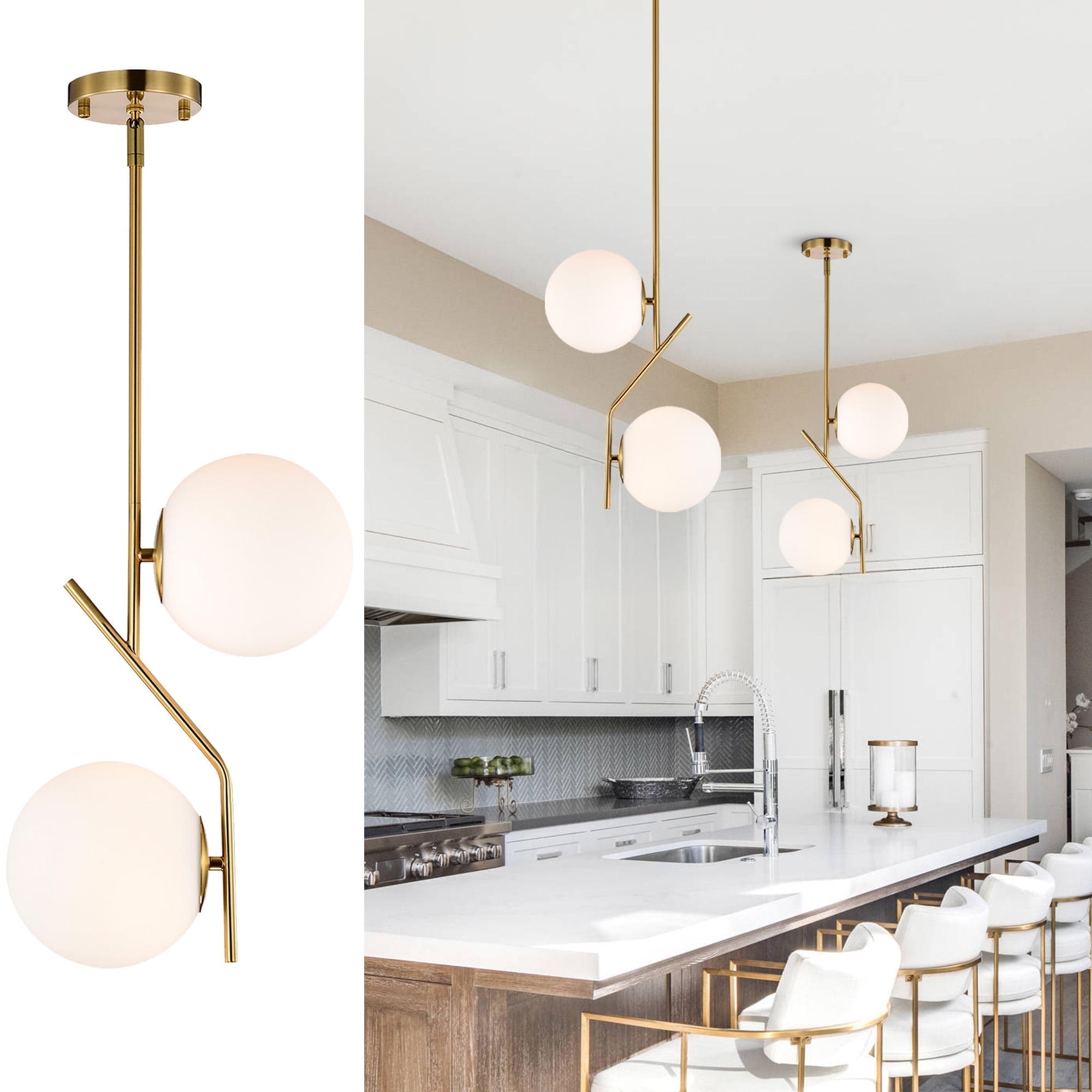 Modern Gold Pendant Lights Fixtures 7.1'' Glass Globe Pendant Lights ...