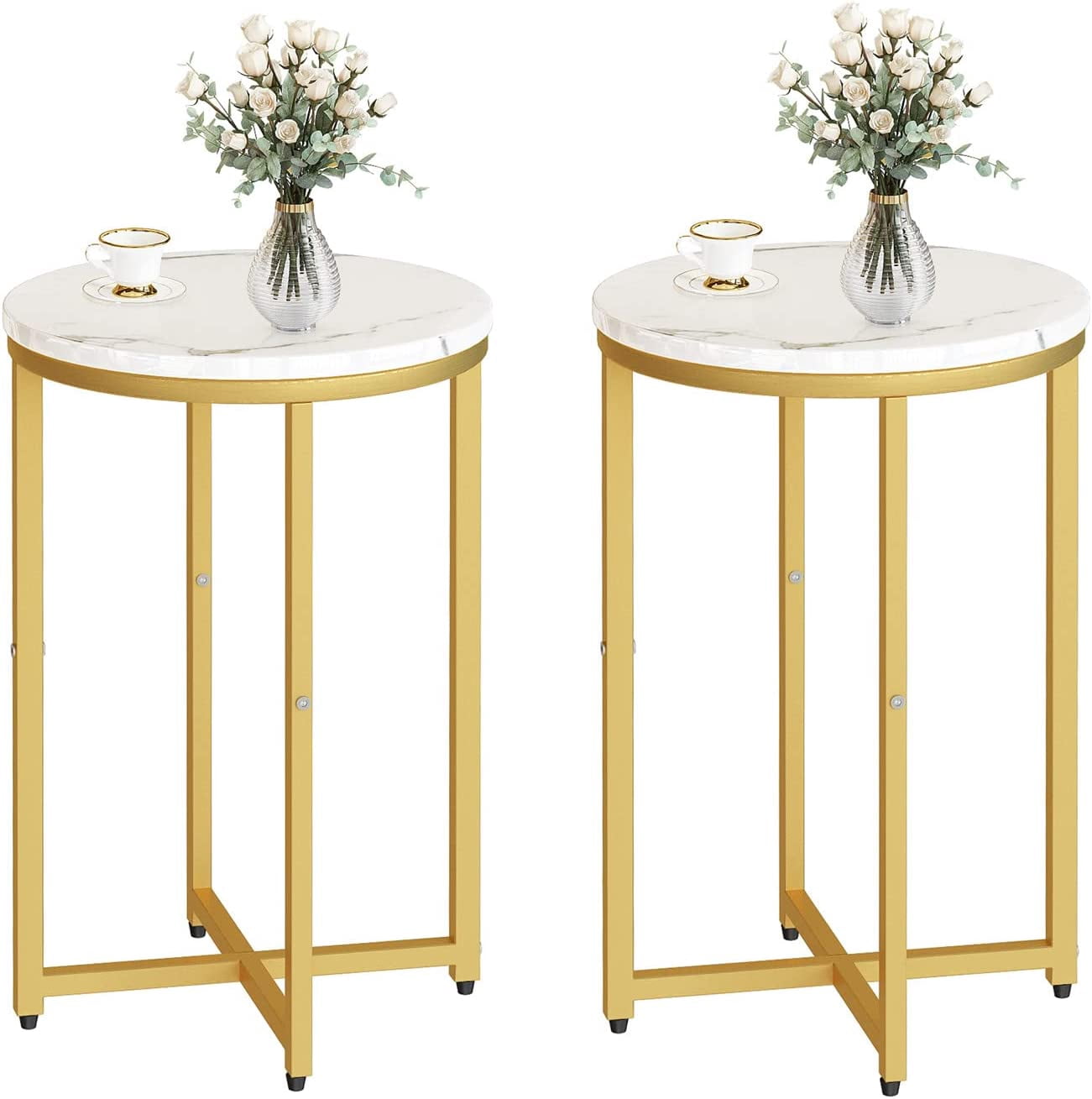 Modern Gold Side Table Set of 2, Small Coffee Table Round End Table ...