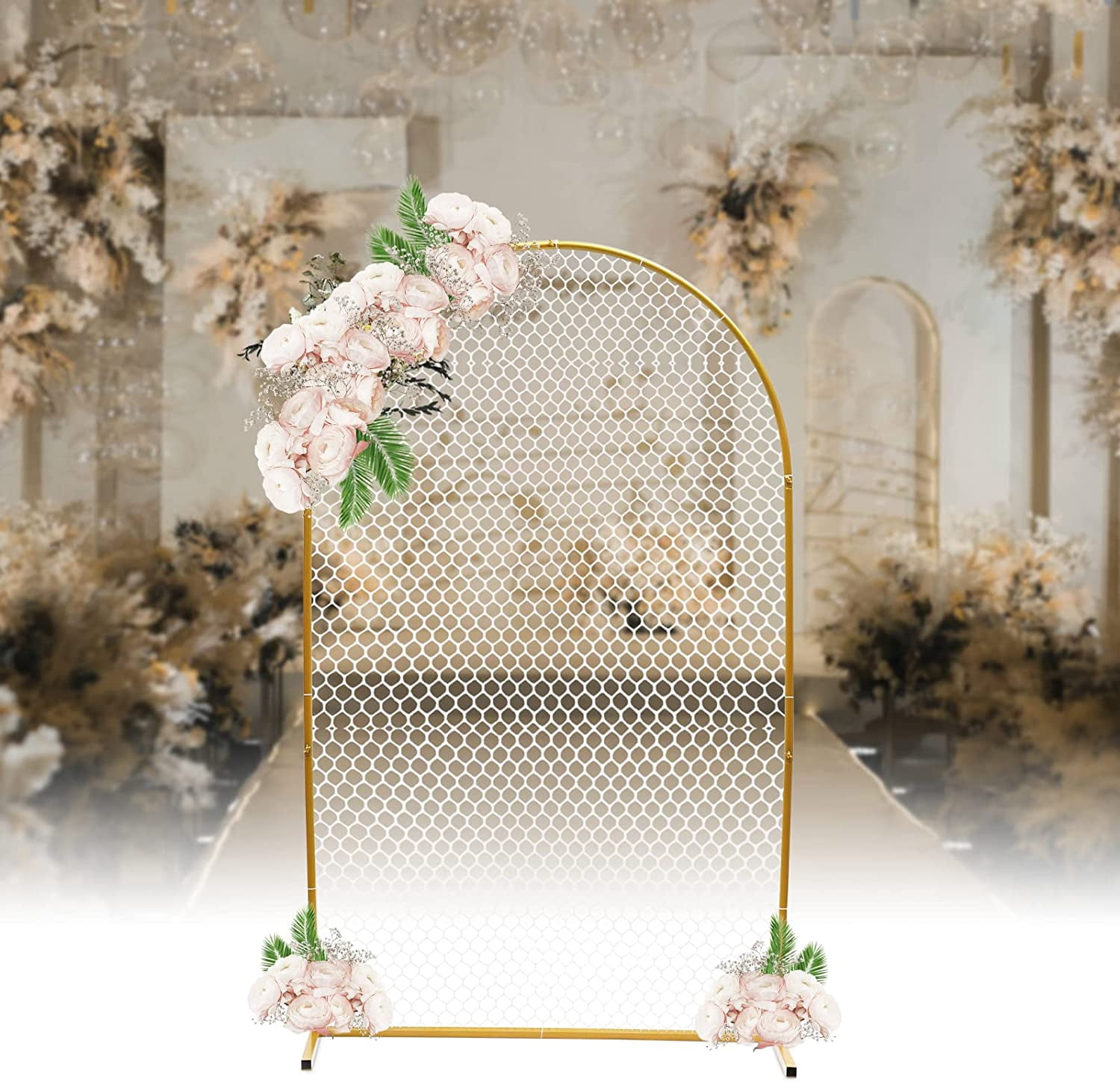 Modern Gold Wall Stand Wedding Arch Backdrop with Plastic Mesh, Wrought ...