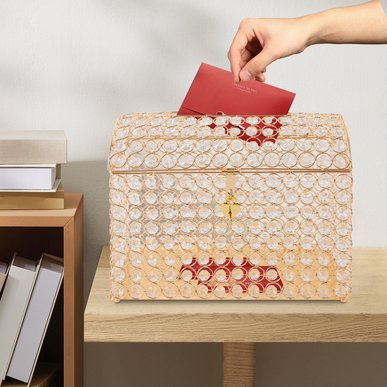 Modern Gold Wedding Card Box, Rectangular Wedding Card Box With Heart ...