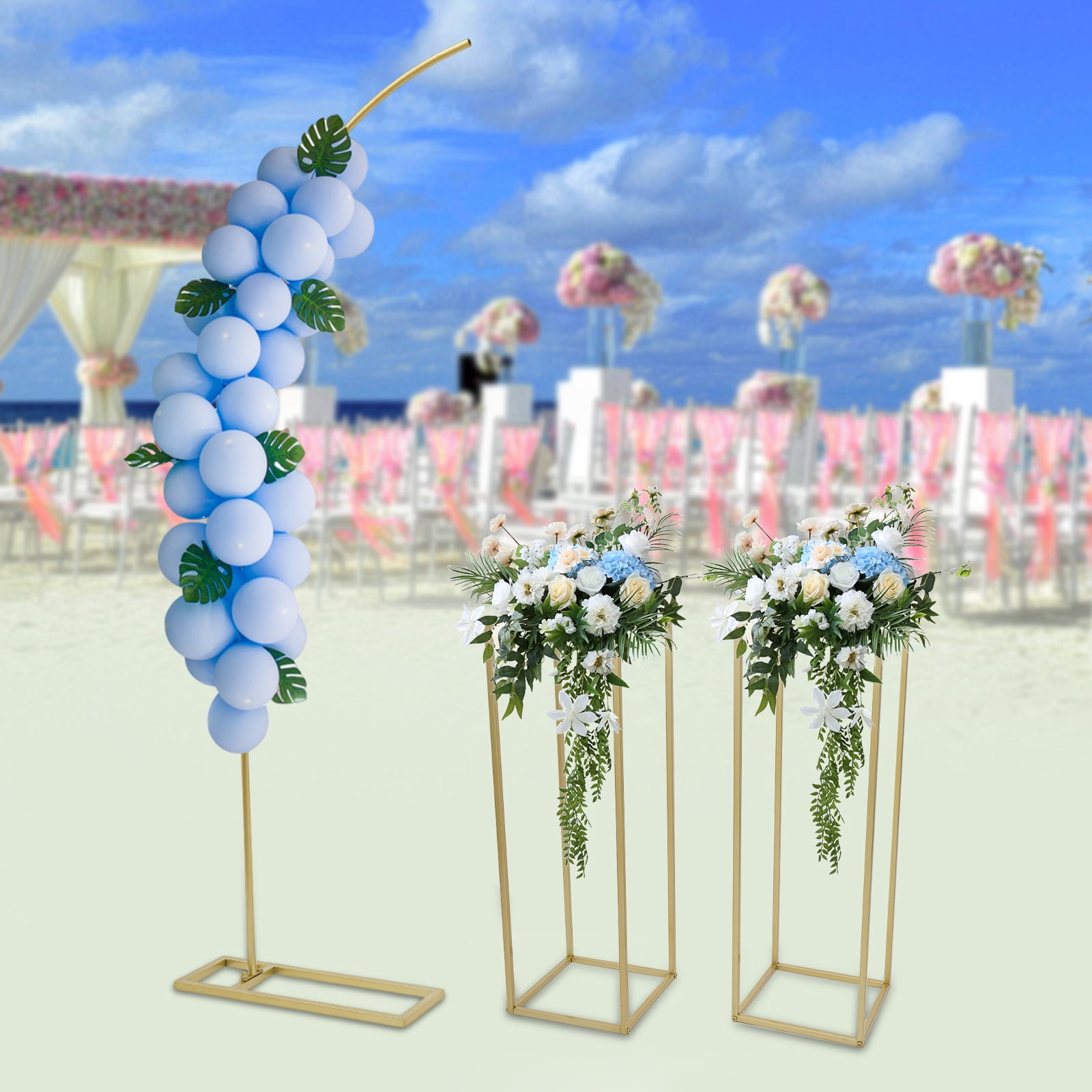 Modern Golden Floor Mount Ballon Arch Stand and 2 Flower Stands for ...