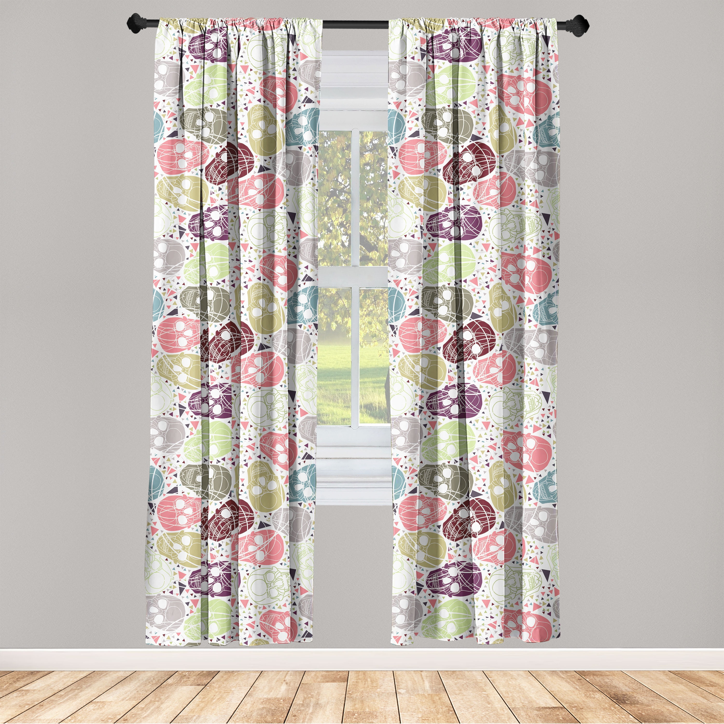 Modern Gothic Window Curtains, Simple Design Skull Illustration with ...