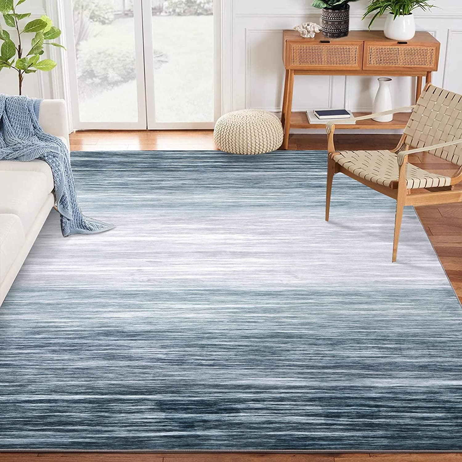 Modern Gradient Abstract Area Rug, 5x8 Faded Color Print with Low Pile ...