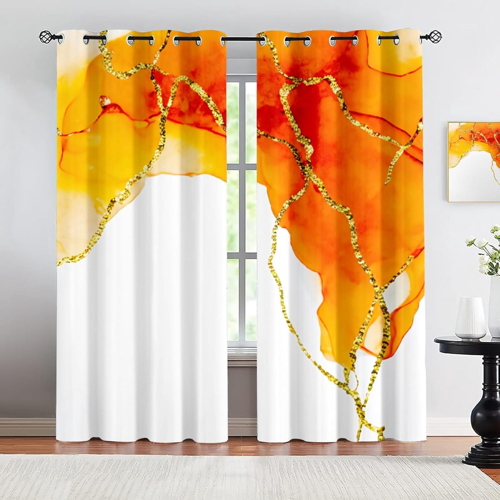 Modern Gradient Orange Marble Curtain, Retro Golden Irregular Stripes ...