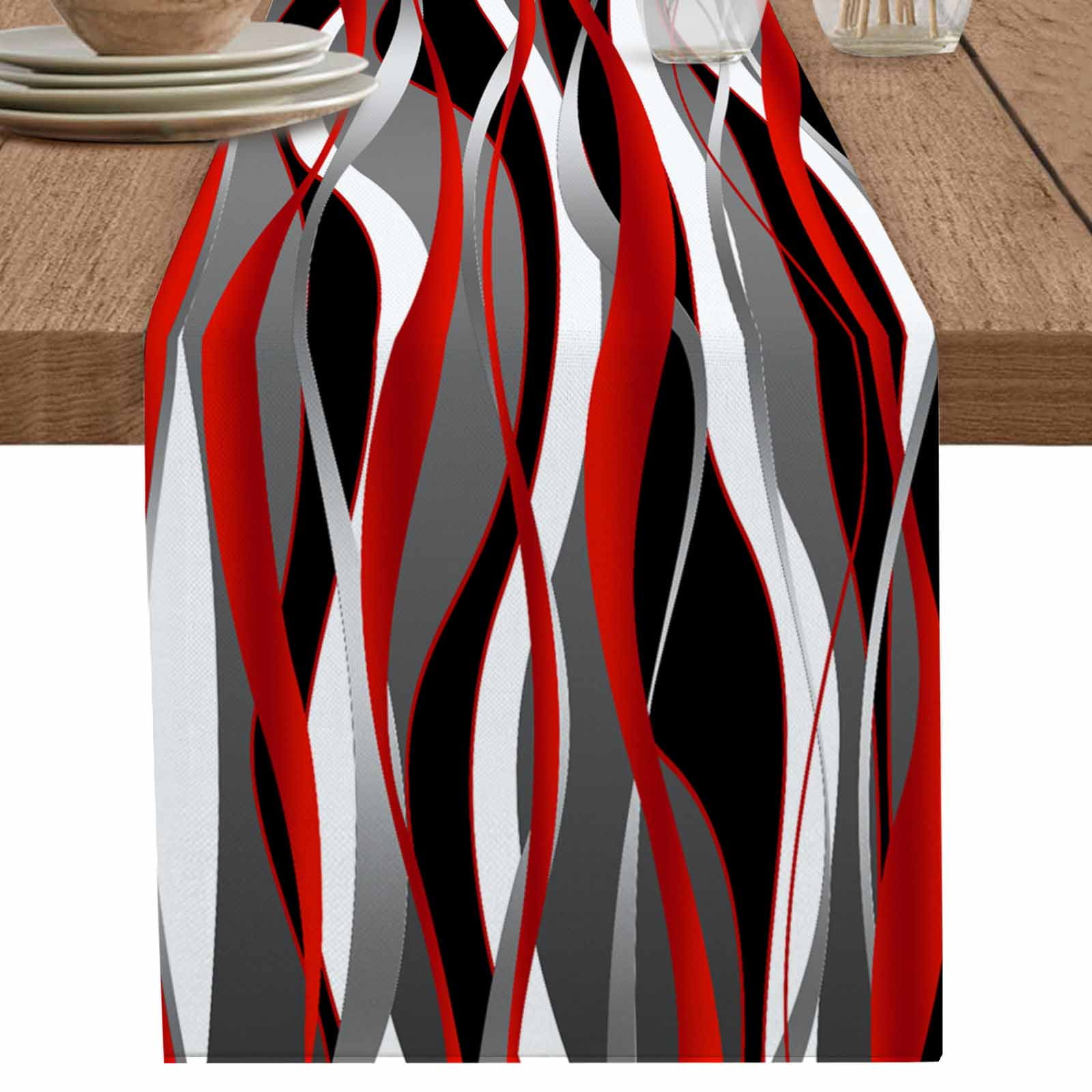 Modern Gradient Red White Stripe Table Runner-70 Inch Long Abstract ...