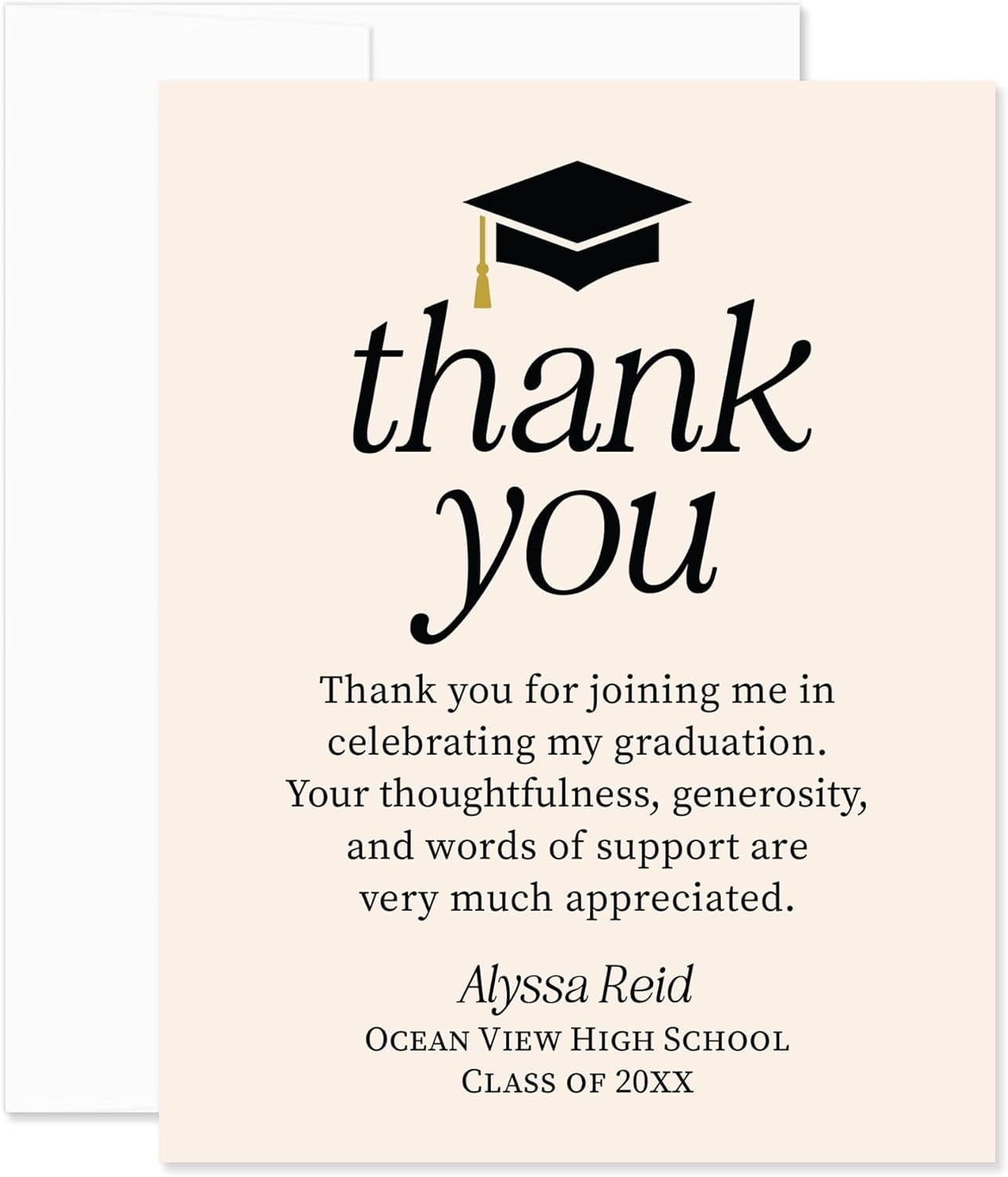 Modern Graduation Flat Thank You Cards with Name and School, 4.25x5.5 ...