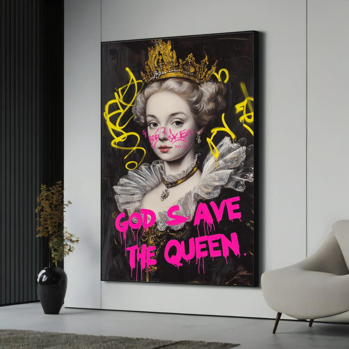 Modern Graffiti Art Baroque Princess Portrait - 'God Save The Queen ...