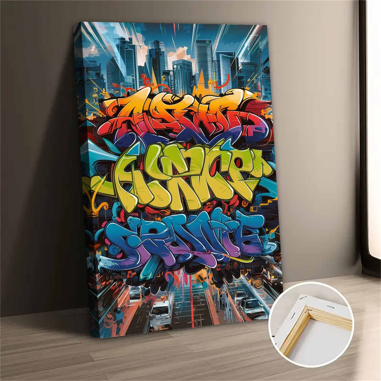 Modern Graffiti Cityscape Canvas Wall Art For Living Room Bedroom ...