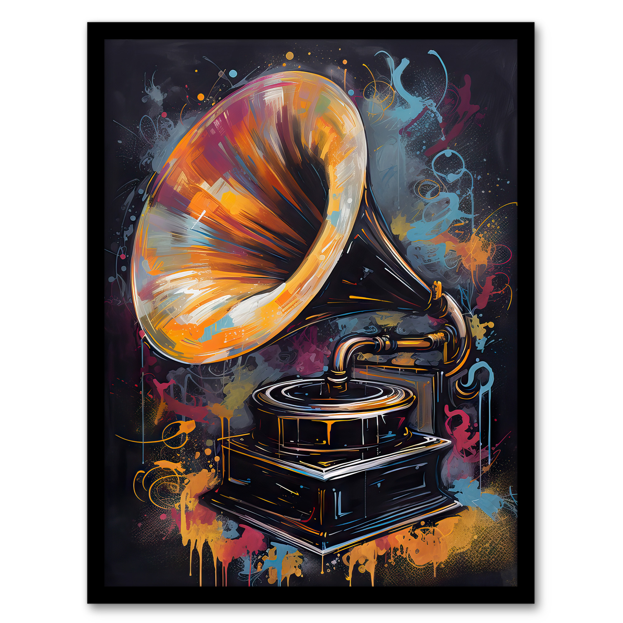 Modern Gramophone Vibrant Painting In Gold Blue Pink Vintage Music ...