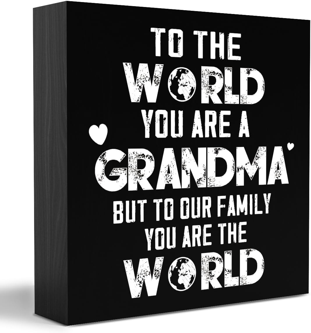 Modern Grandma Gifts Wooden Box Sign Table Decor Plaque to the World ...