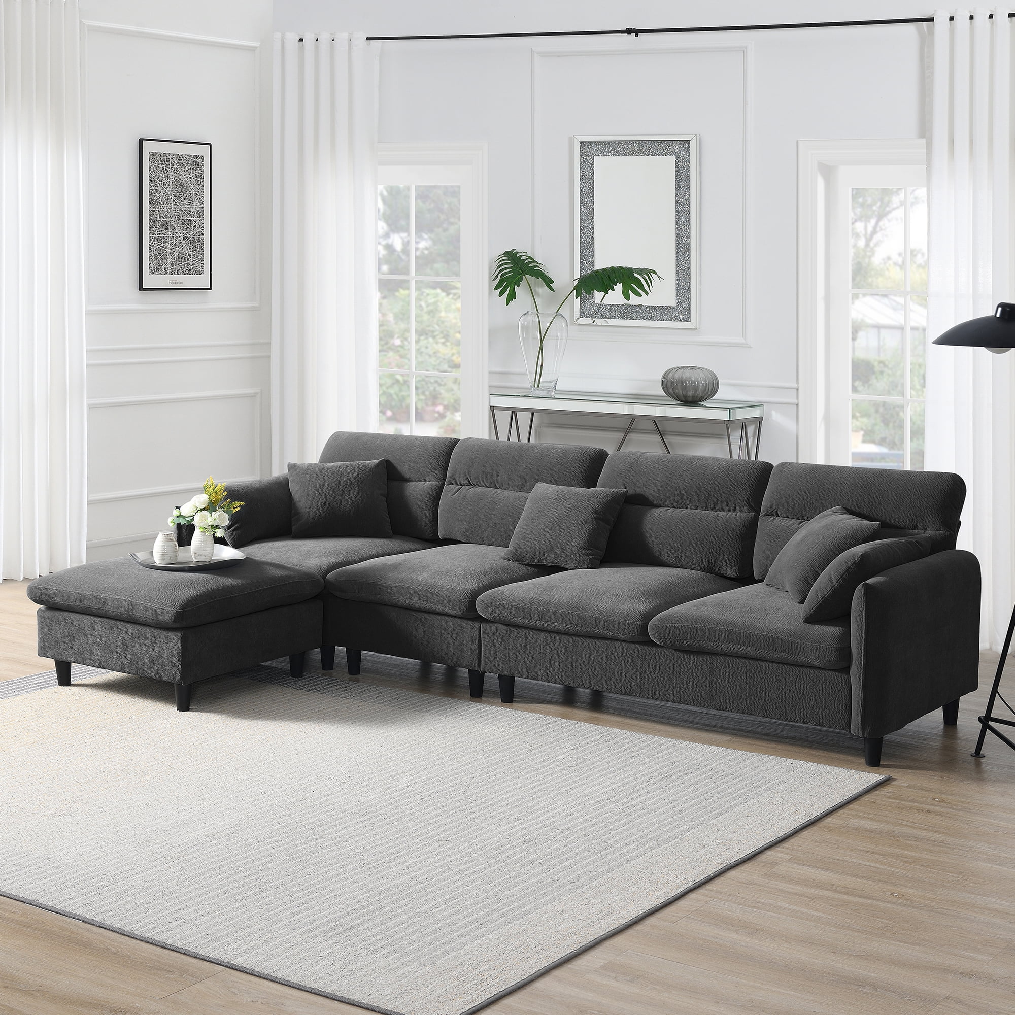Modern Gray Cashmere L-Shaped Settee with Foldable Sofa - Walmart.com